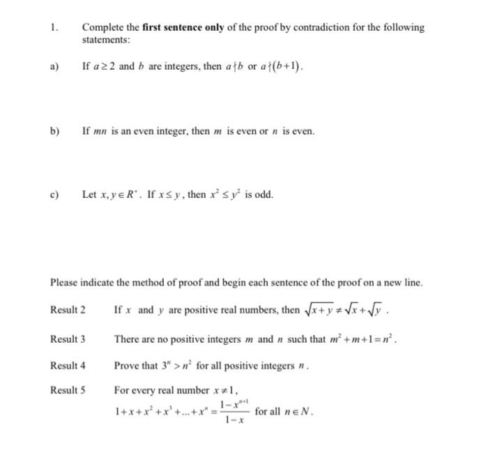 Solved 1. Complete the first sentence only of the proof by | Chegg.com