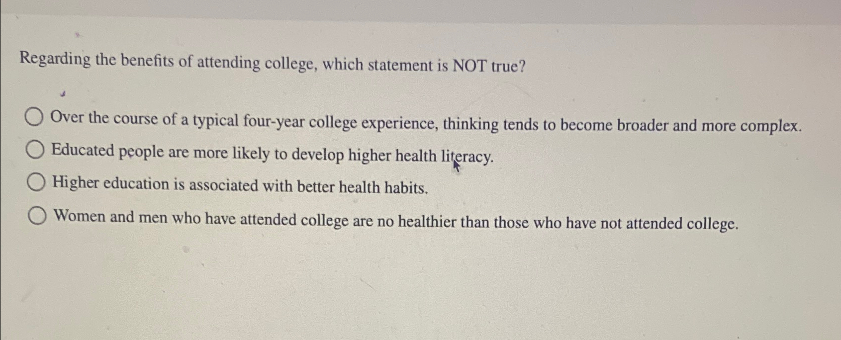 Solved Regarding the benefits of attending college, which | Chegg.com