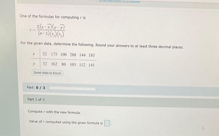 Solved One of the formulas for computing r is | Chegg.com