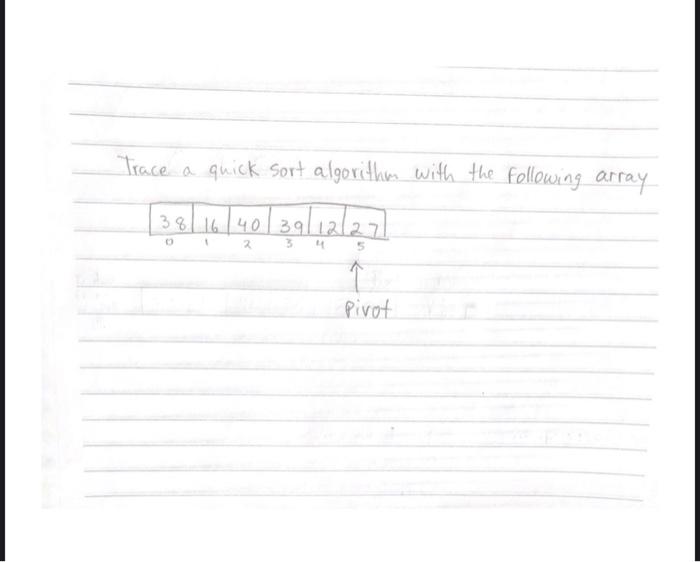 Solved Trace a quick sort algorithm with the following array | Chegg.com