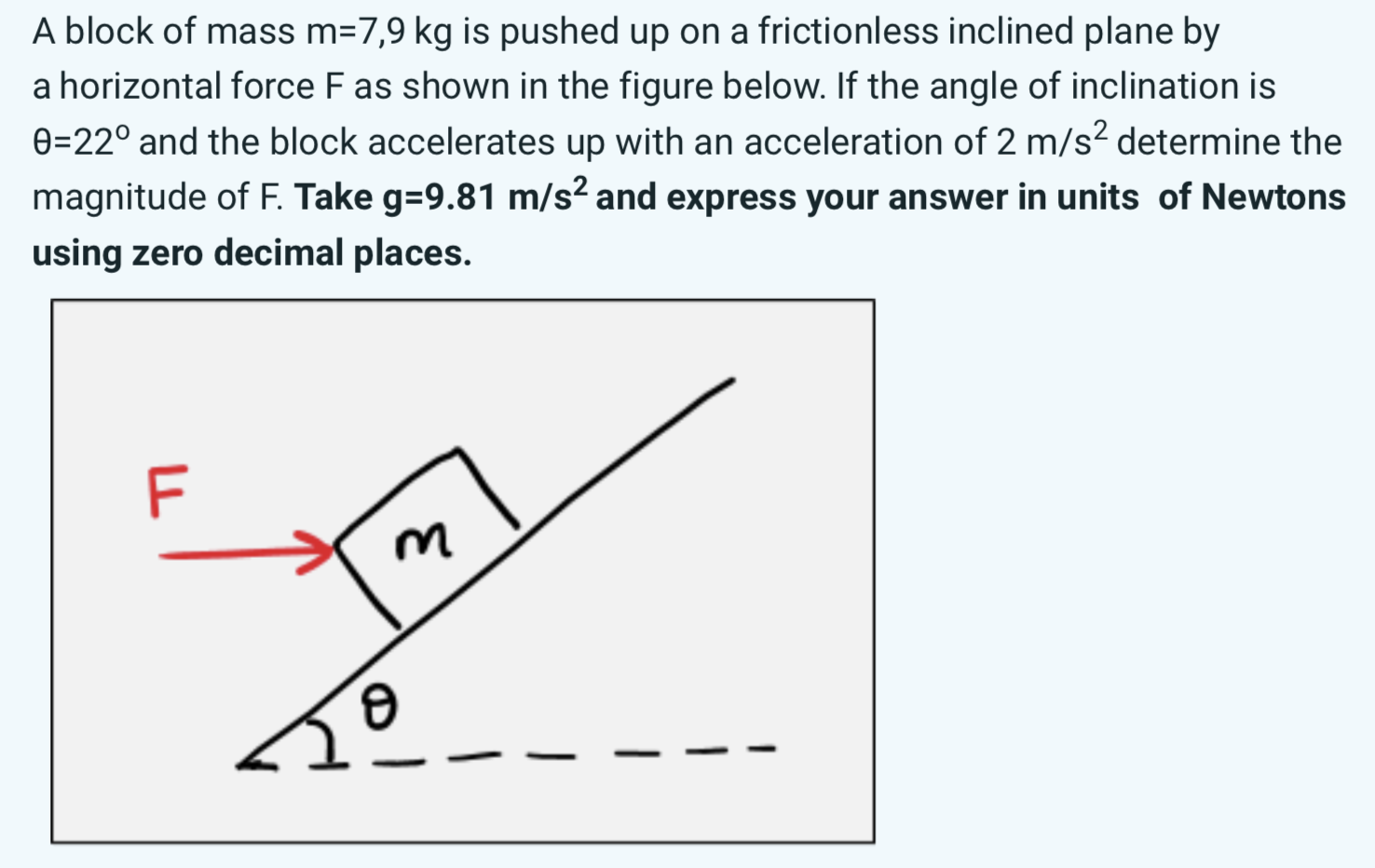 Solved A block of mass m=7,9kg ﻿is pushed up on a | Chegg.com
