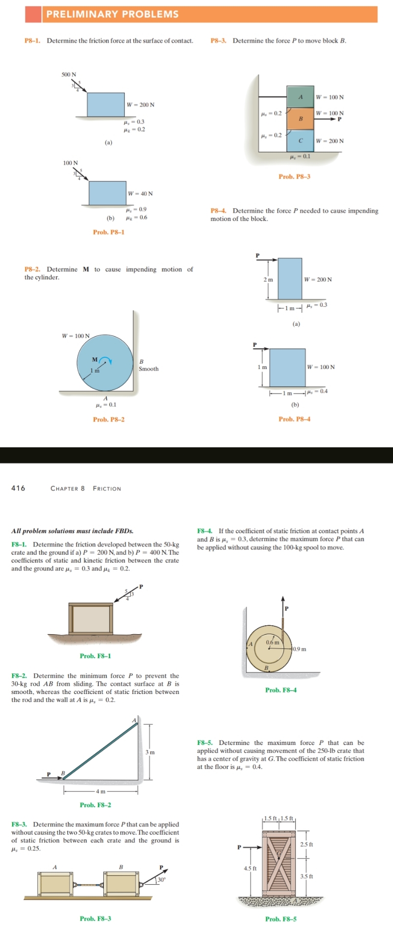 Solved PRELIMINARY PROBLEMSP8-1. ﻿Determine the friction | Chegg.com