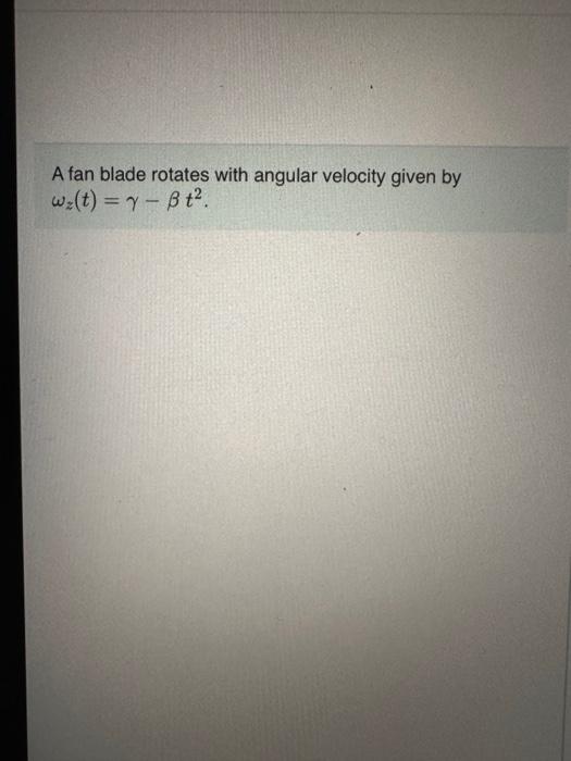 Solved A fan blade rotates with angular velocity given by | Chegg.com