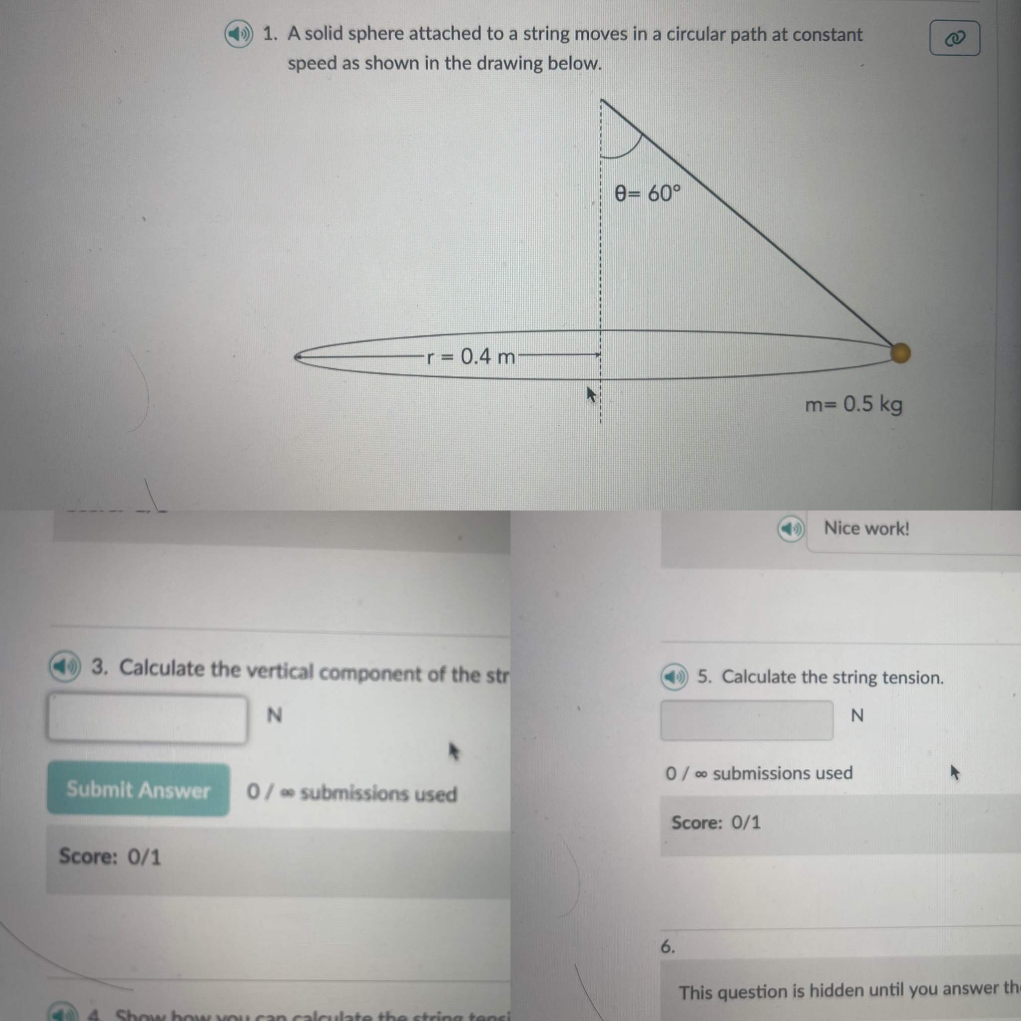 Solved A solid sphere attached to a string moves in a | Chegg.com