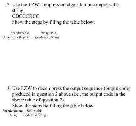 Solved 2. Use the LZW compression algorithm to compress the | Chegg.com