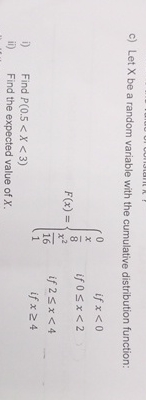 Solved c) ﻿Let x ﻿be a random variable with the cumulative | Chegg.com