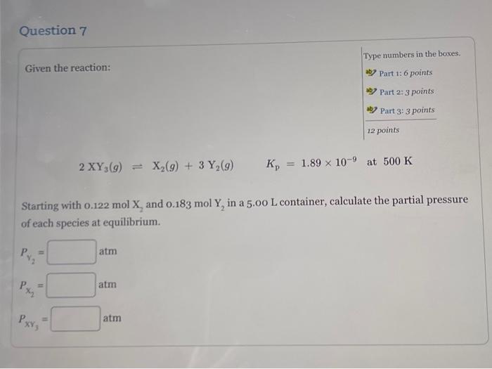 Solved Given the reaction: Type numbers in the boxes. Part | Chegg.com