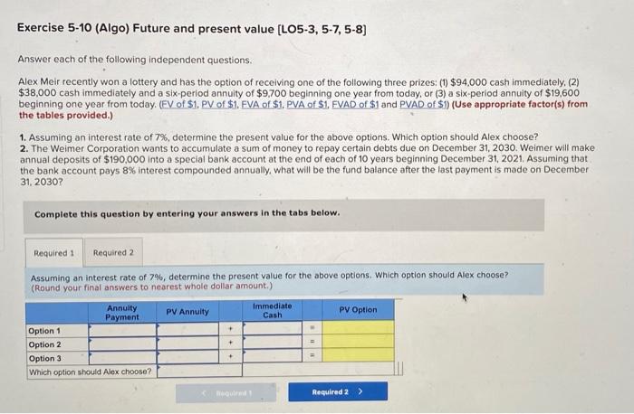 Solved Exercise 5-10 (Algo) Future and present value [ | Chegg.com