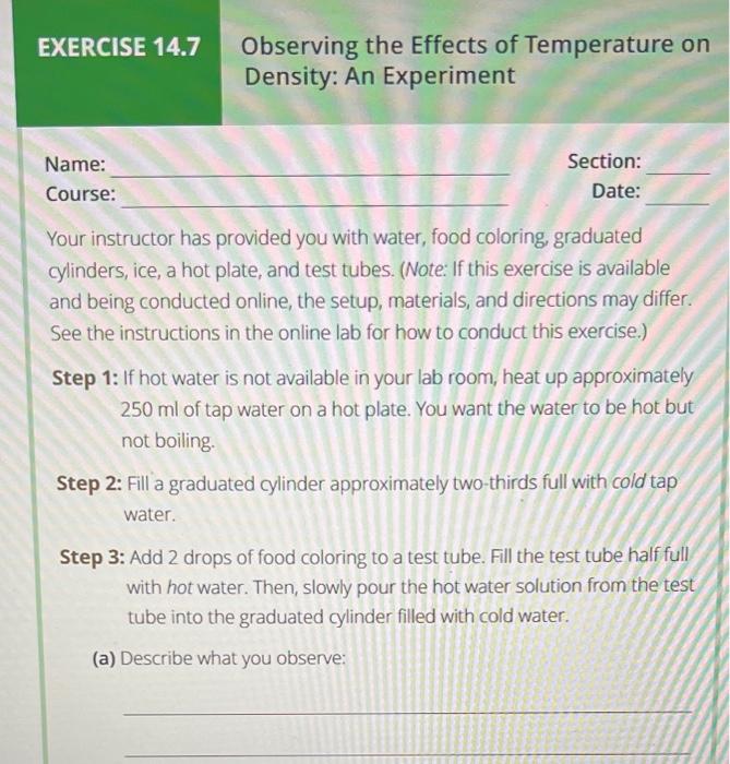 Solved EXERCISE 14.7 Observing the Effects of Temperature on | Chegg.com