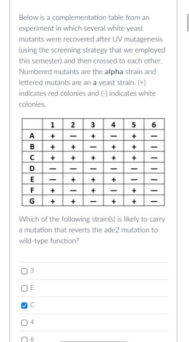 Below is a complementation table from an experiment | Chegg.com