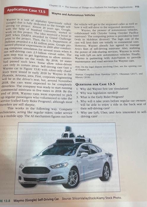 Solved Appircation Case 13.5 Waymo and Autonomous Vehicles | Chegg.com