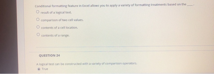 Solved Conditional formatting feature in Excel allows you to | Chegg.com