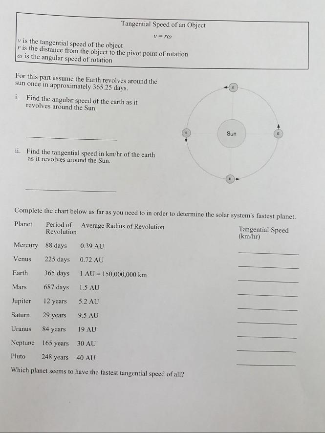 Solved Tangential Speed of an Object = v is the tangential | Chegg.com