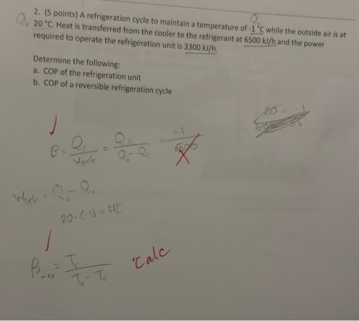 Solved 2. (5 points) A refrigeration cycle to maintain a | Chegg.com