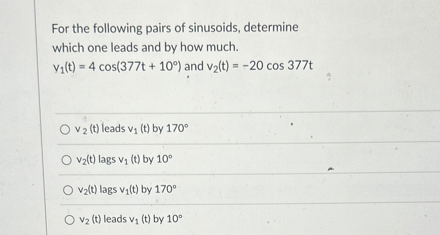 Solved For the following pairs of sinusoids, ﻿determine | Chegg.com