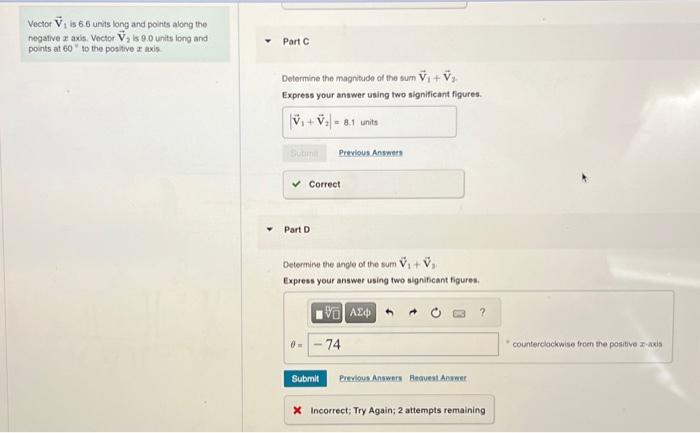 Solved Vector V1 is 6.6 units long and points along the | Chegg.com