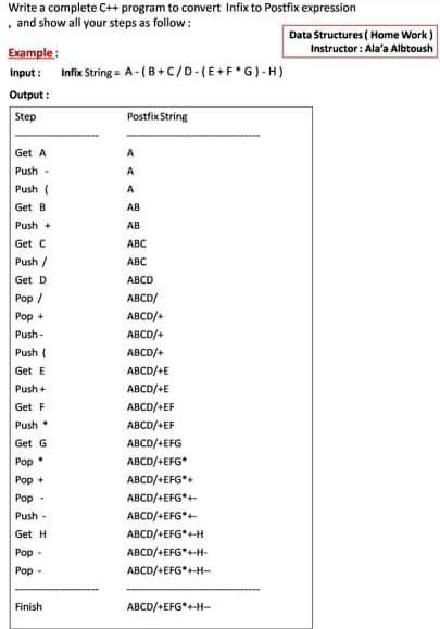 Solved Write a complete C++ program to convert Infix to | Chegg.com