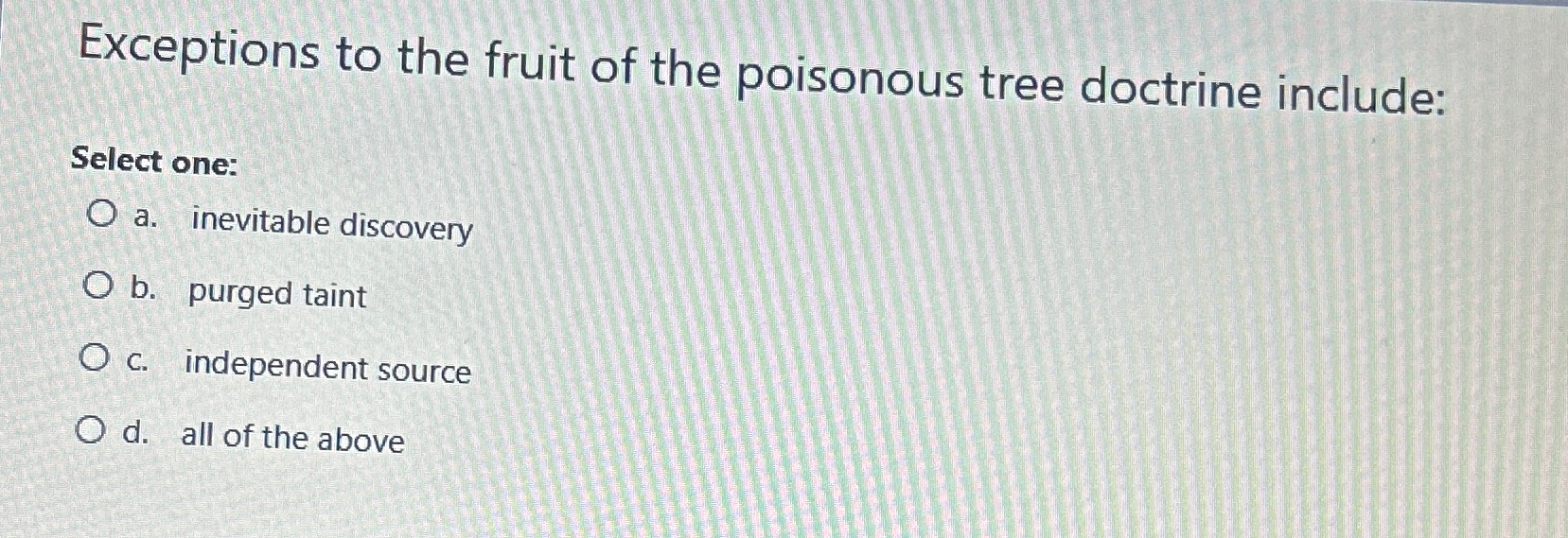 Solved Exceptions to the fruit of the poisonous tree | Chegg.com