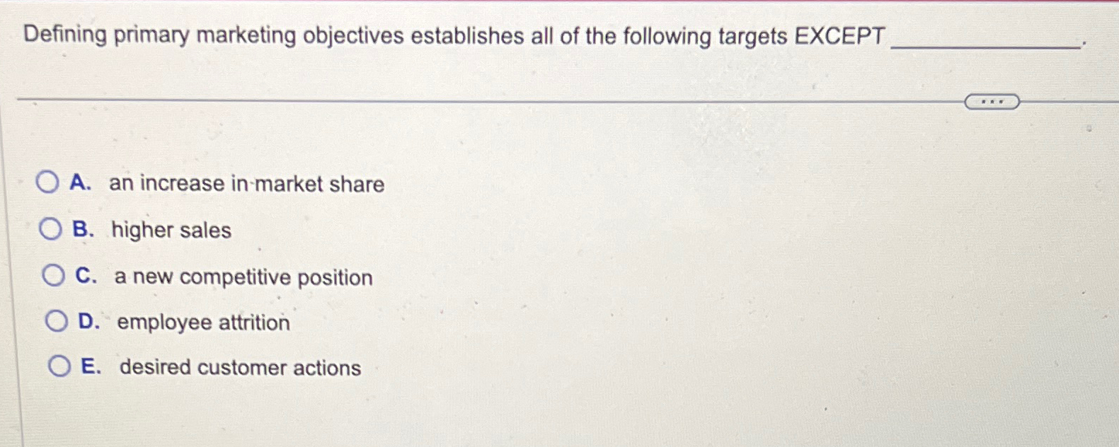 Solved Defining primary marketing objectives establishes all | Chegg.com