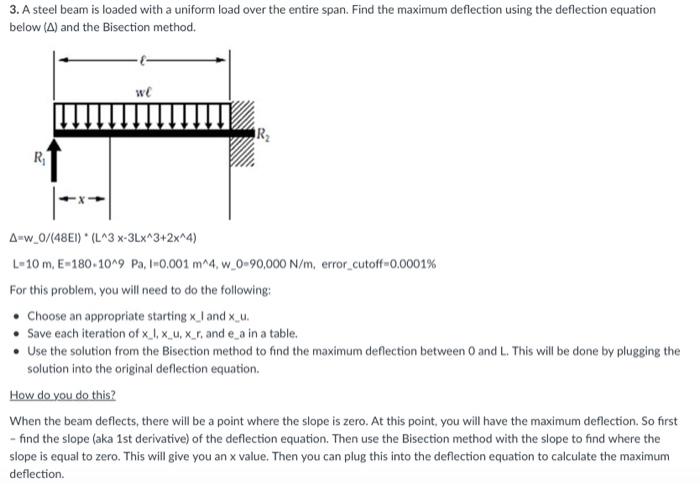 Solved 3. A steel beam is loaded with a uniform load over | Chegg.com