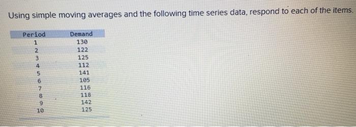 Solved Using simple moving averages and the following time | Chegg.com