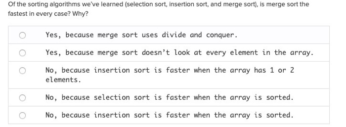 Solved Of the sorting algorithms we've learned (selection | Chegg.com
