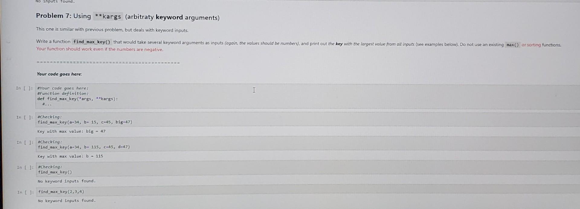 Solved Problem 7: Using ∗∗ kargs (arbitraty keyword | Chegg.com