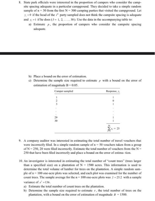 Solved 8. State park officials were interested in the | Chegg.com