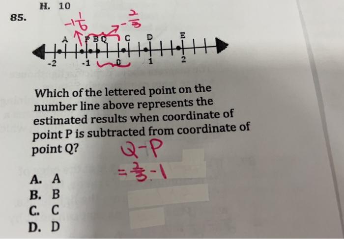 Solved Which of the lettered point on the number line above | Chegg.com