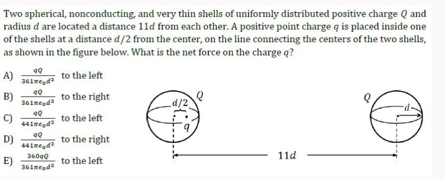 Two spherical, nonconducting, and very thin shells of | Chegg.com