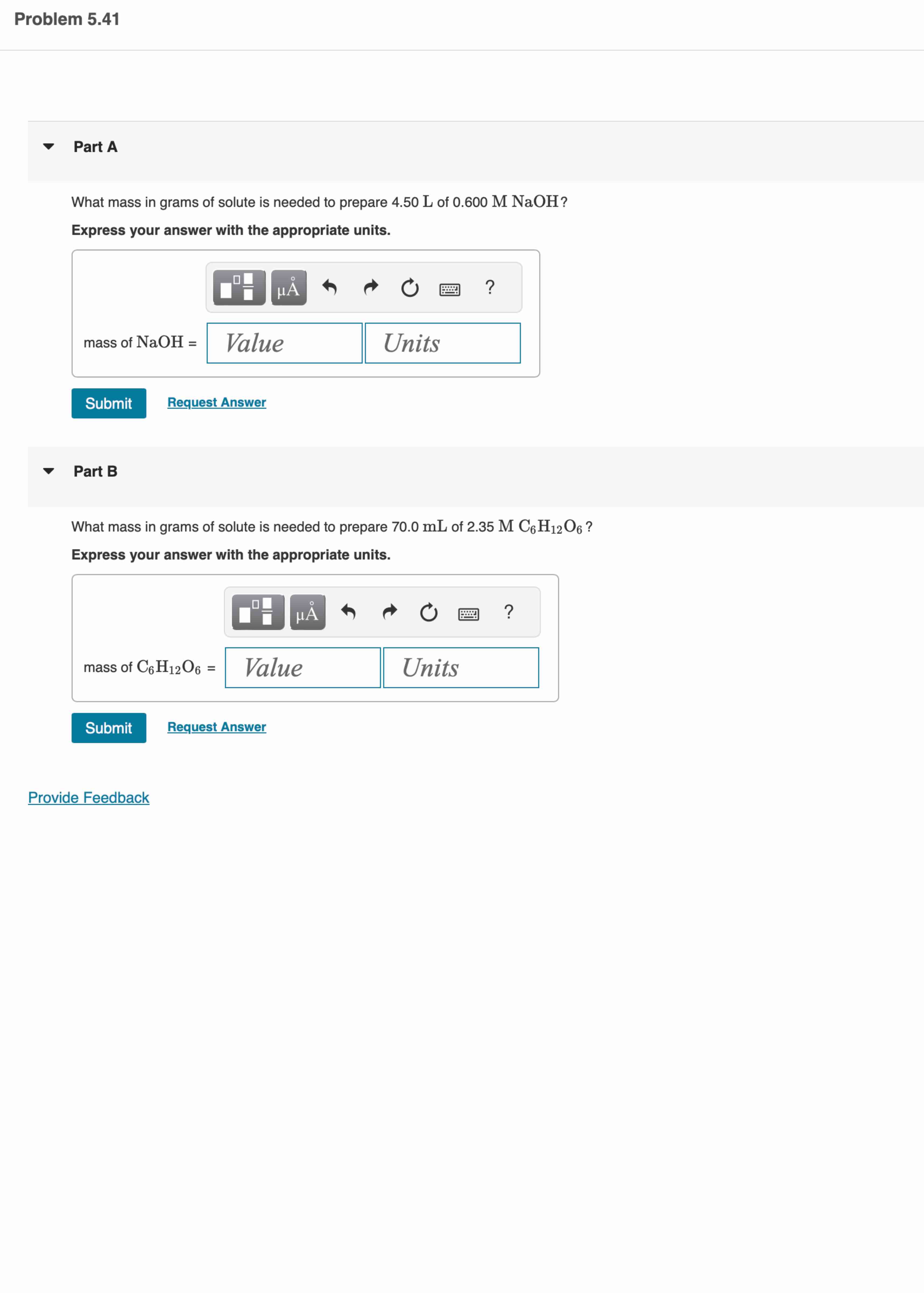 Part AWhat mass in ﻿grams of ﻿solute is ﻿needed to | Chegg.com