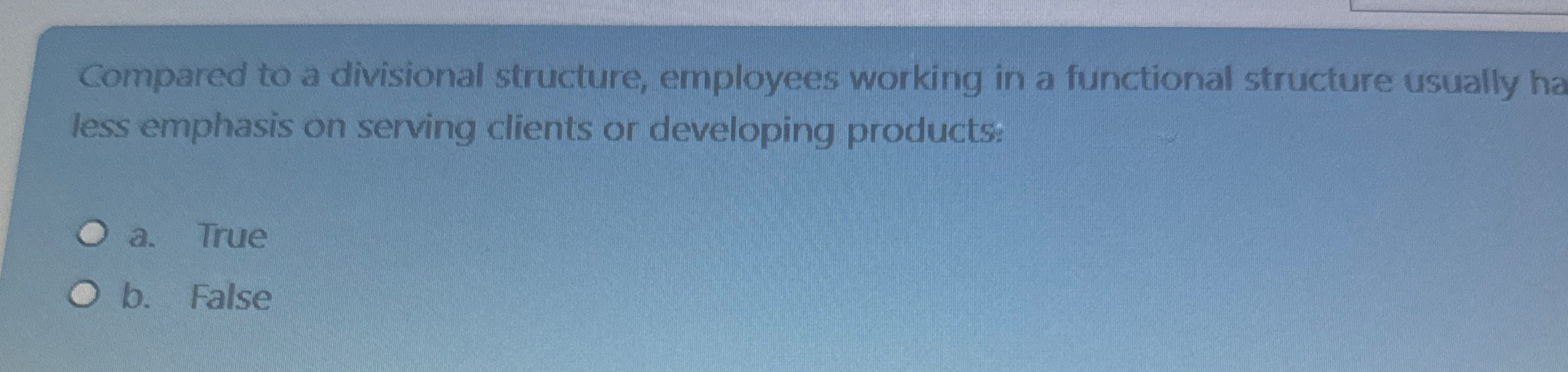 Solved Compared to a divisional structure, employees working | Chegg.com
