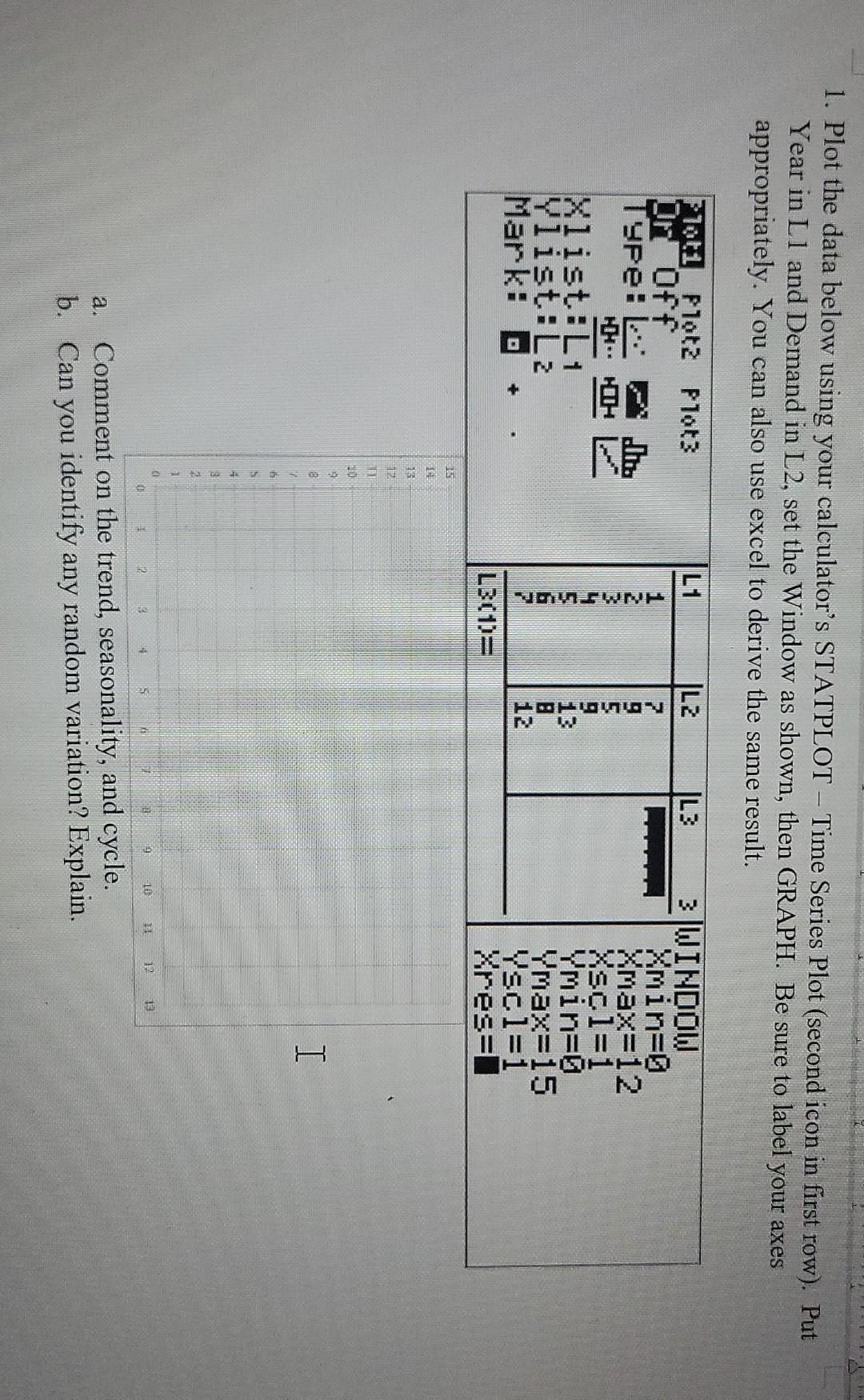 Solved 1. Plot the data below using your calculator's | Chegg.com