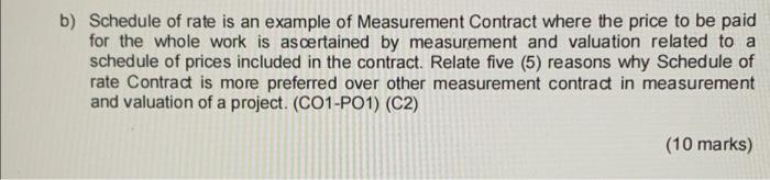 Solved b) Schedule of rate is an example of Measurement | Chegg.com