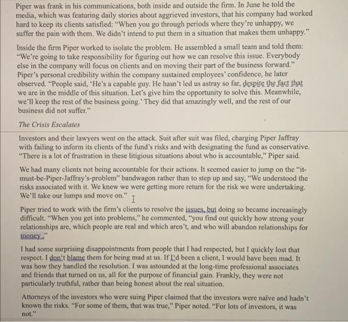 Solved "We got our company back," said Addison (Tad) Piper, | Chegg.com