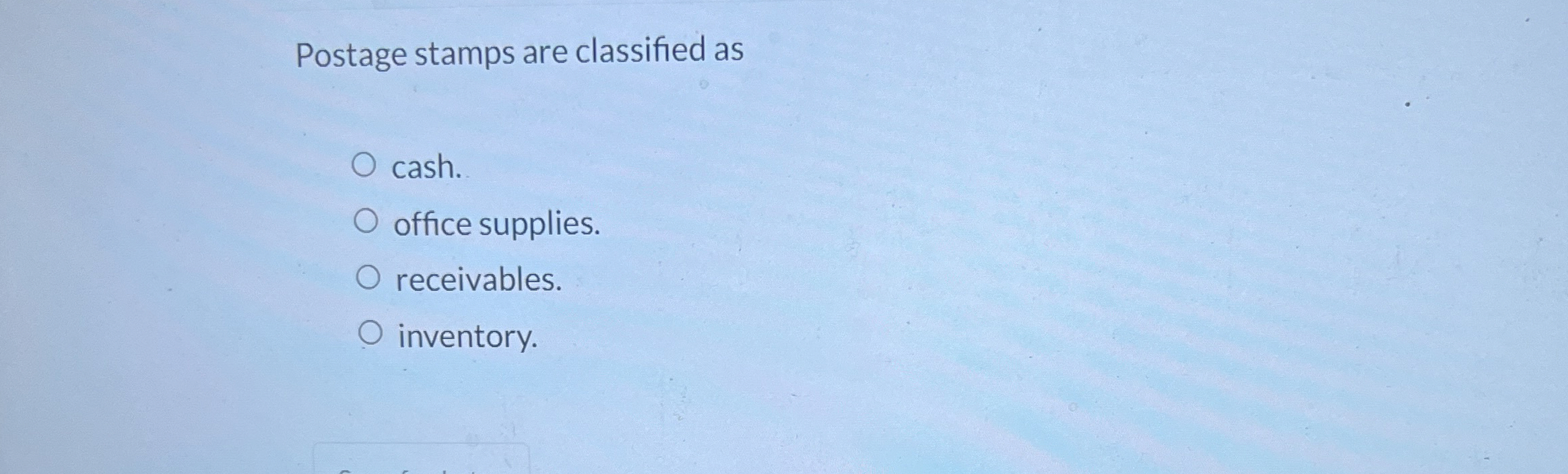 Solved Postage stamps are classified ascash.office | Chegg.com
