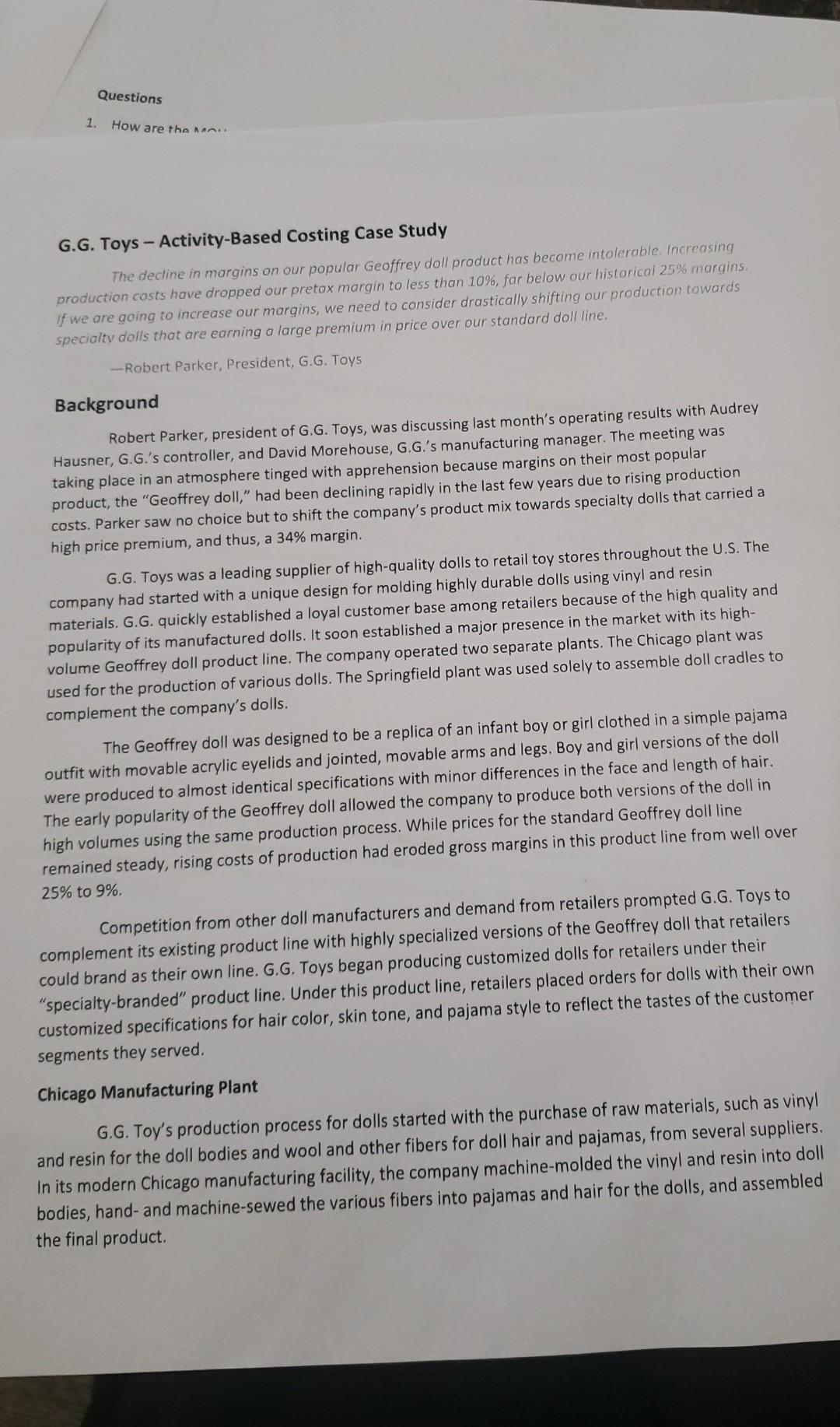 Solved Questions 1. How are the MOH costs currently | Chegg.com