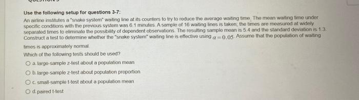 Solved Use the following setup for questions 3-7: An ailline | Chegg.com