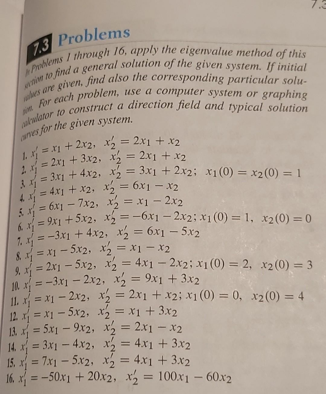 Solved pproblems 1 through 16, apply the eigenvalue method | Chegg.com