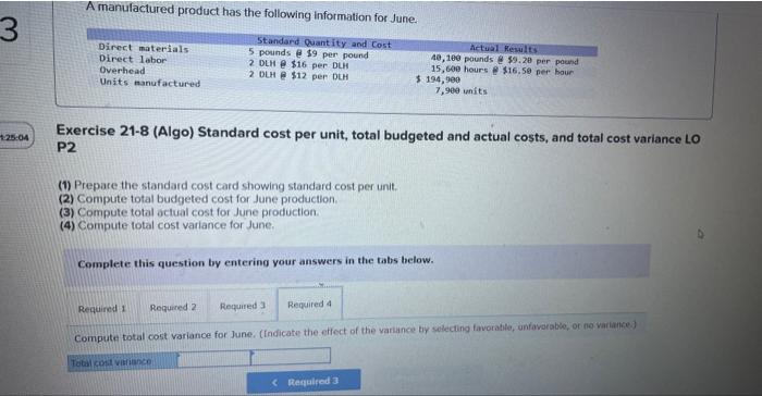 Solved A manufactured ptoduct has the following information | Chegg.com
