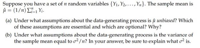 Solved Suppose you have a set of n random variables {Y1,Y2, | Chegg.com