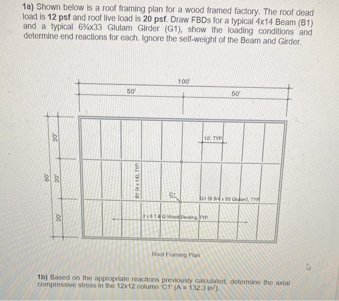 Solved 1a) Shown below is a roof framing plan for a wood | Chegg.com
