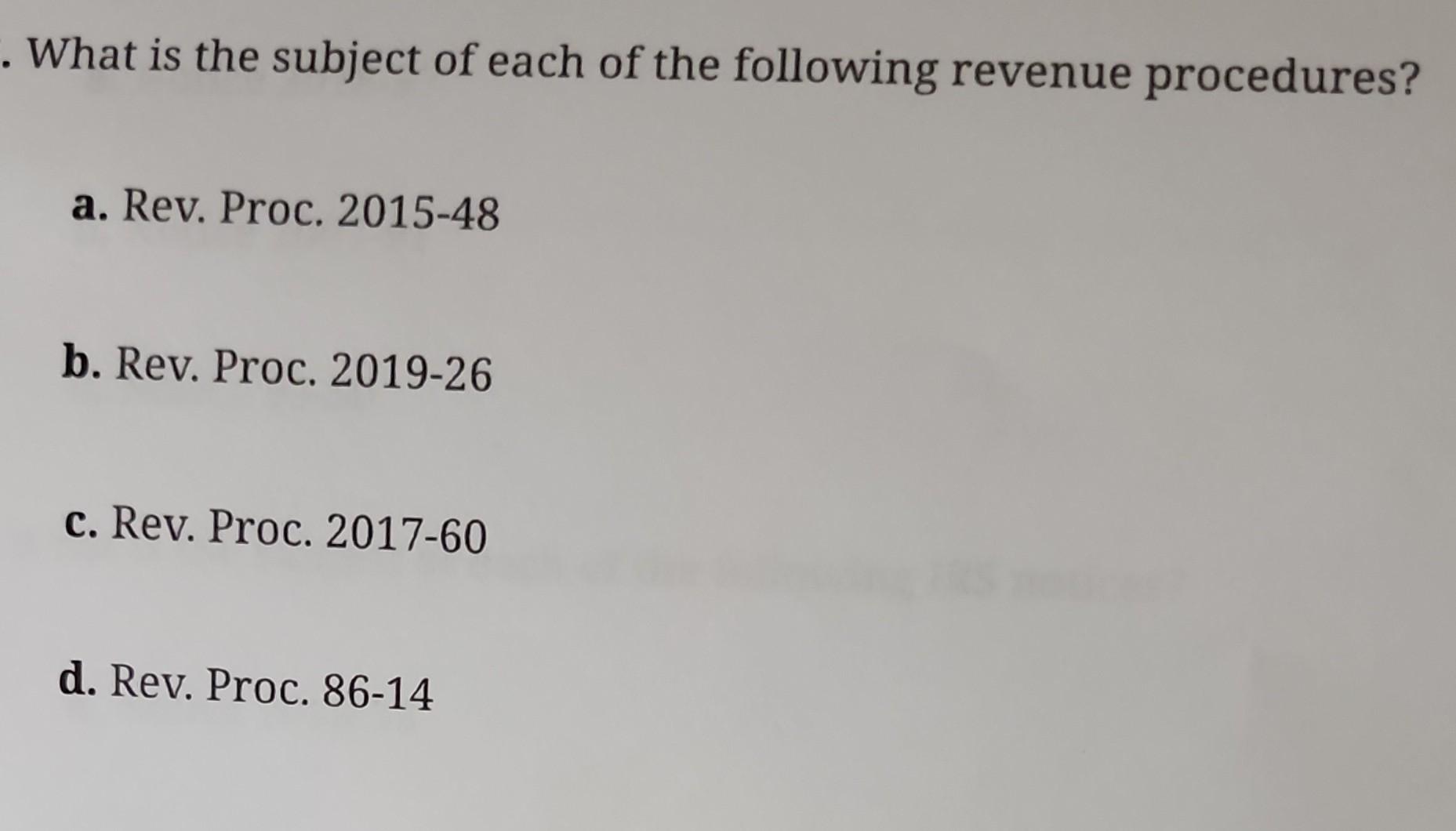Solved What is the subject of each of the following revenue | Chegg.com
