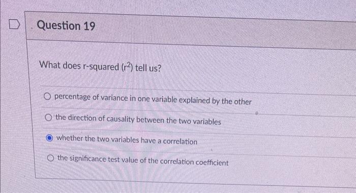 Solved What does r-squared (r2) tell us? percentage of | Chegg.com
