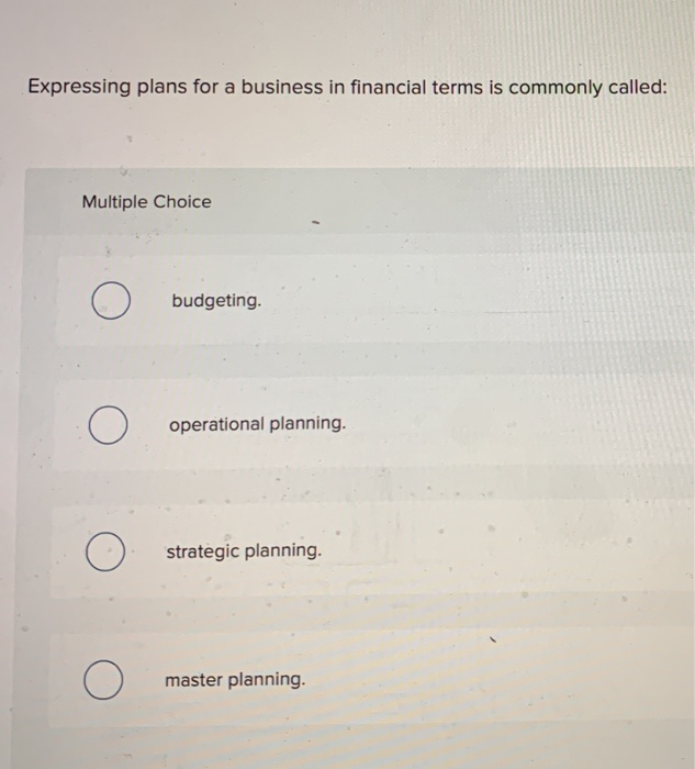 Solved Expressing plans for a business in financial terms is | Chegg.com