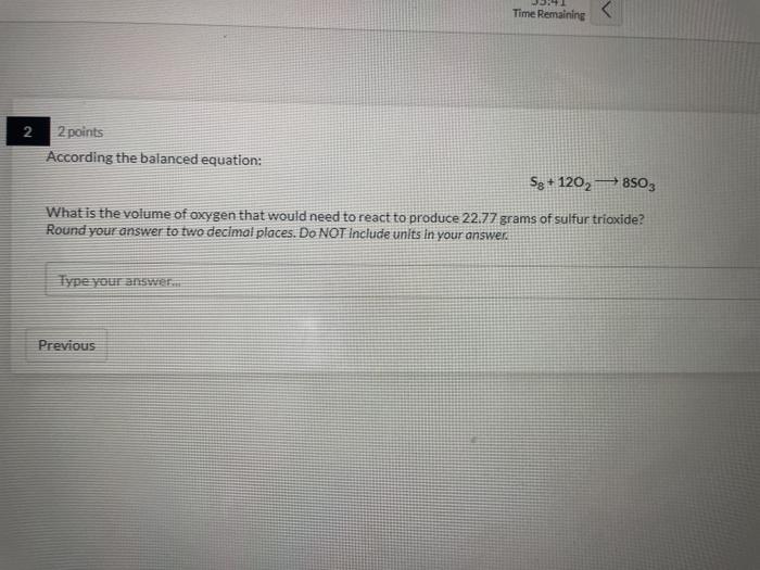 Solved Time Remaining 22 points According the balanced | Chegg.com