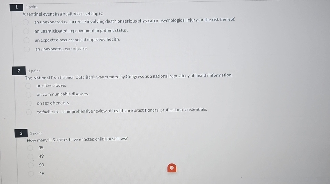 Solved 11 ﻿pointA sentinel event in a healthcare setting | Chegg.com