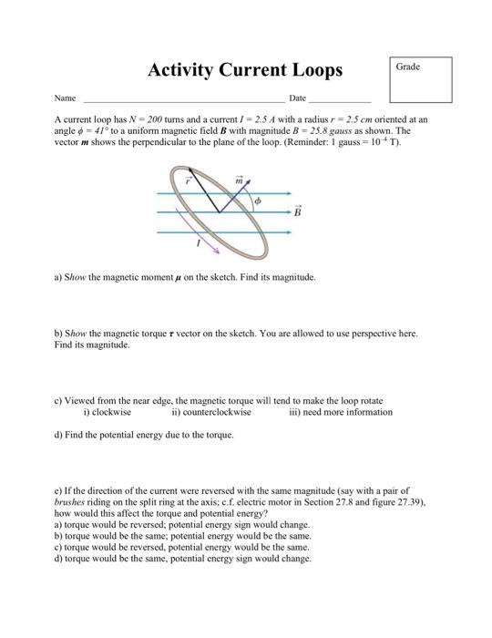 Solved A current loop has N=200 turns and a current I=2.5 A | Chegg.com