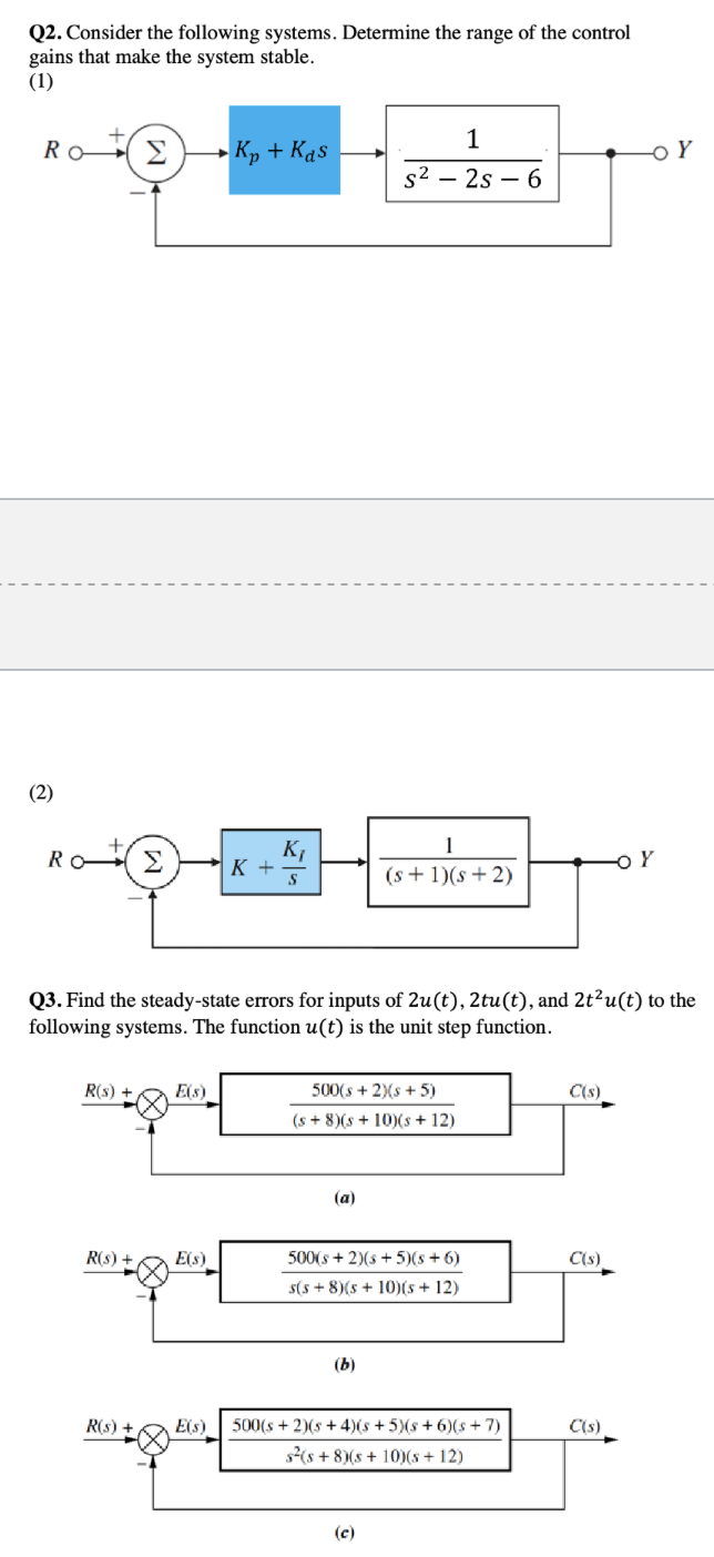 Solved Q2. ﻿Consider the following systems. Determine the | Chegg.com