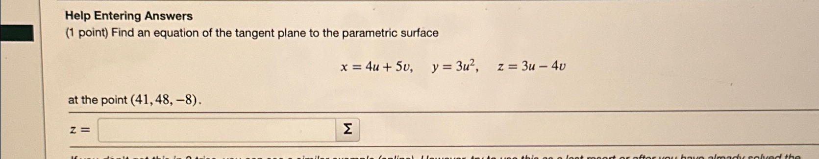 Solved Help Entering Answers(1 ﻿point) ﻿Find an equation of | Chegg.com